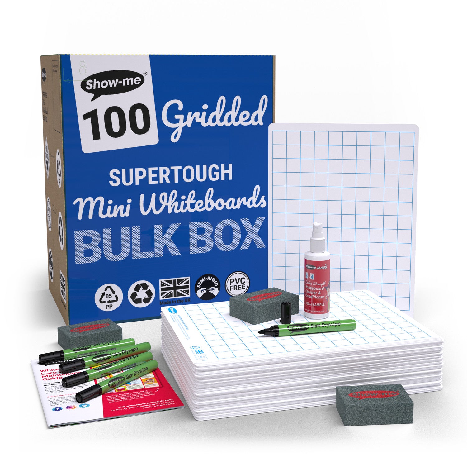 Show-me Bulk Box A4 Gridded/Plain Supertough Whiteboards pk 100